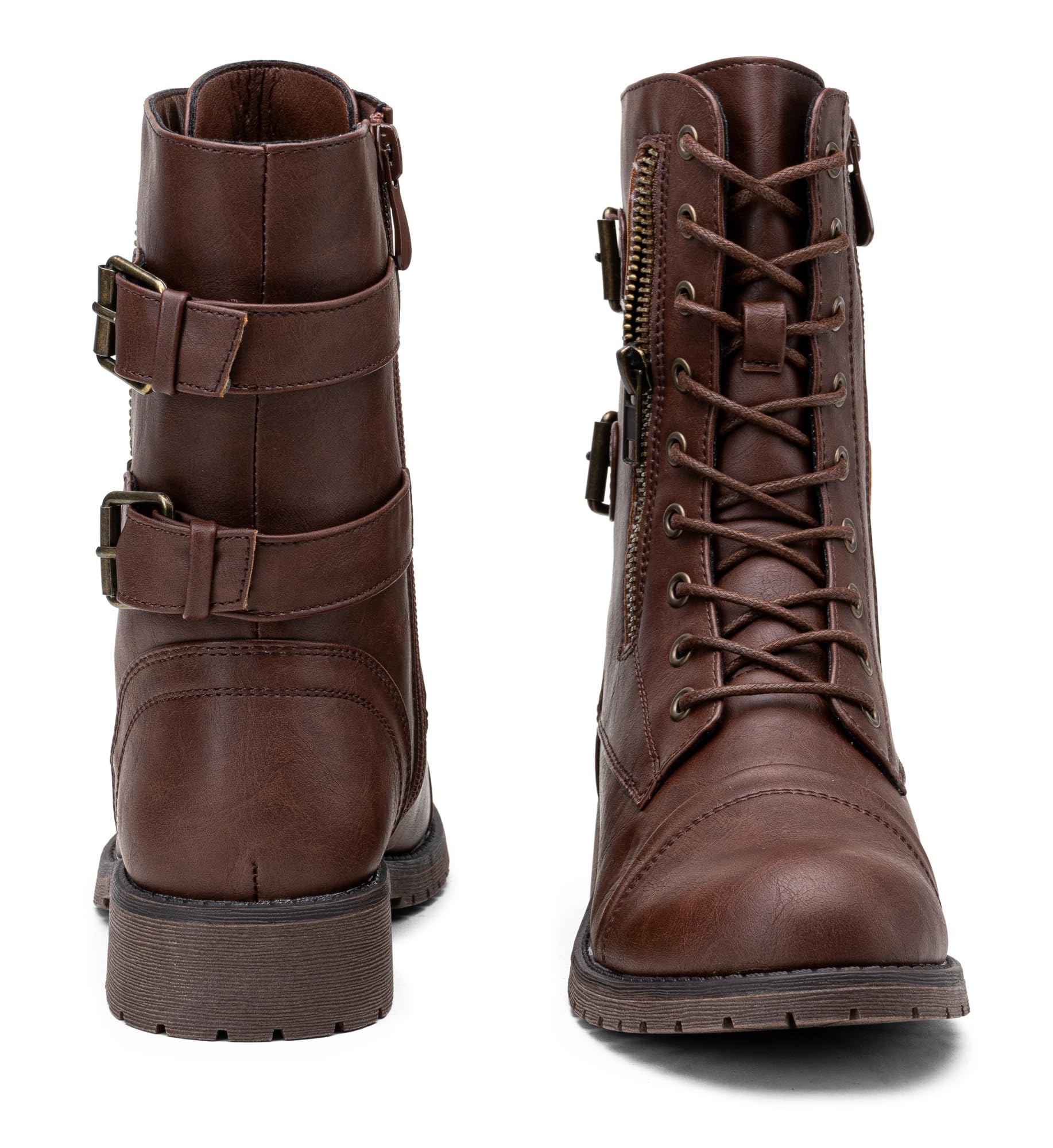 Vepose Women's Lace up Combat Boots, Mid Calf Hiking Boots, 929 - Cognac, Red Brown, Size 9.5 US - Credit Card Wallet Pocket (CJY929 Cognac 09.5)