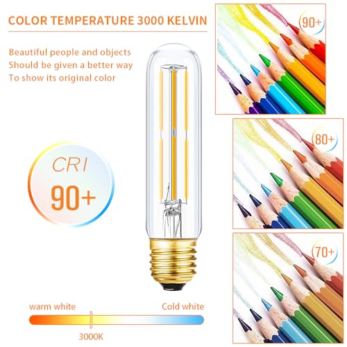 T10 LED Bulbs Warm White 3000K Clear Glass Tubular Edison Bulb dimmable E26 6W Equal 60 watt Light Bulb Warm White Light Bulbs 600LM Tubular for Rustic Pendant,Chandeliers,Wall sconces,Vanity . (8)