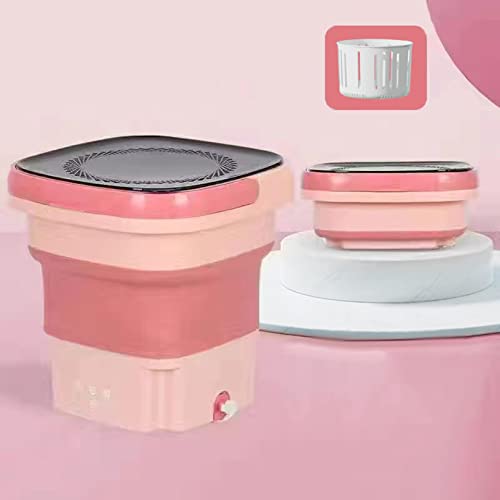 Portable Washing Machine Lightweight Underwear Washer,Mini Foldable Washer with Spin Dryer,Bucket Automatic for Baby Clothes, Socks, Towels, Great for Travel, Apartment (Color : PINK2)