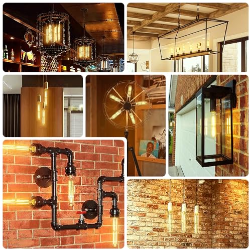 T10 LED Bulbs Warm White 3000K Clear Glass Tubular Edison Bulb dimmable E26 6W Equal 60 watt Light Bulb Warm White Light Bulbs 600LM Tubular for Rustic Pendant,Chandeliers,Wall sconces,Vanity . (8)