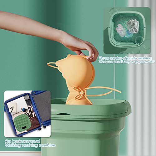Foldable Washing Machine, Mini Portable Washer, Washing Machine with Drain Basket for Apartment, Laundry, Camping, RV, Travel, Underwear, Personal, Baby - GREEN