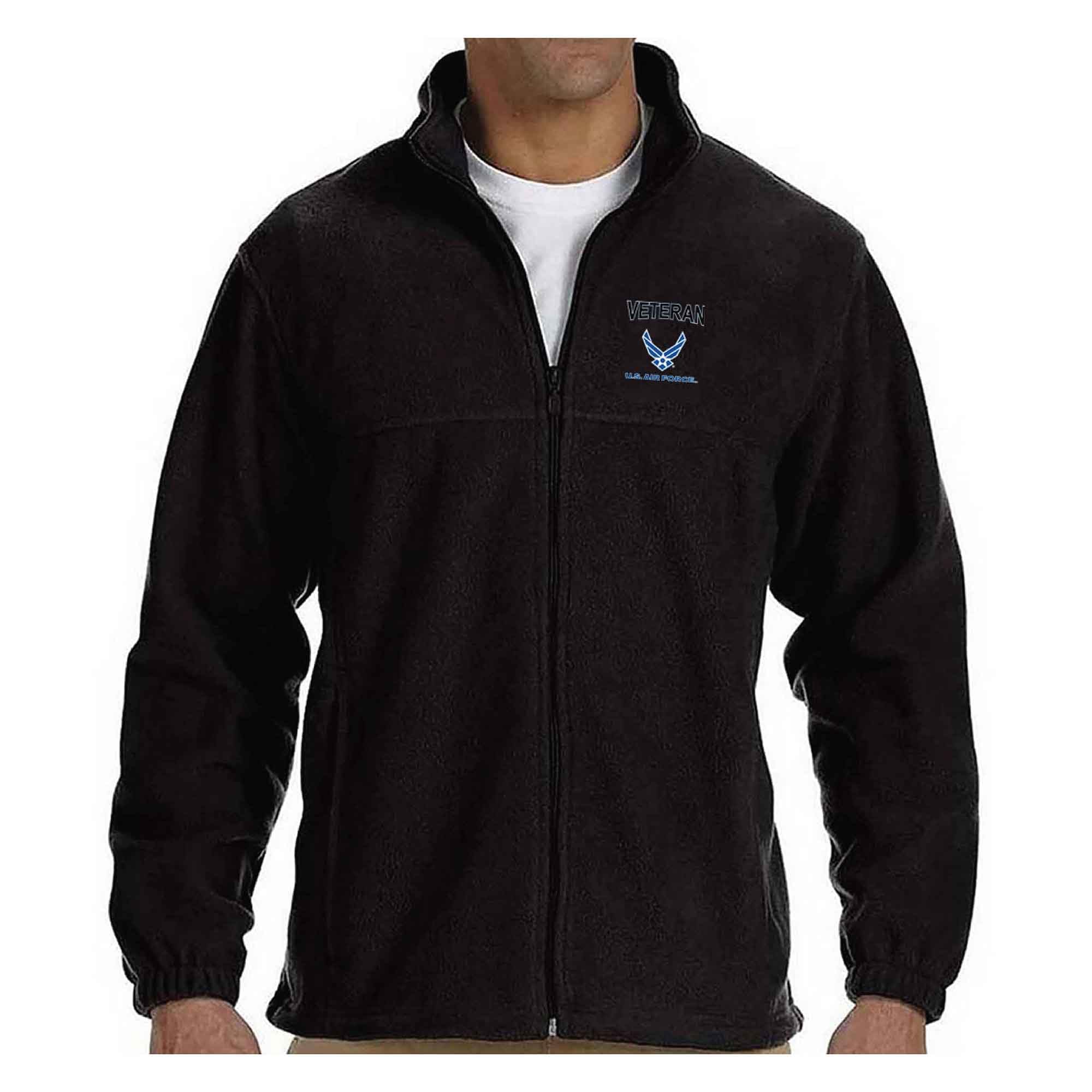 VetFriends.com US Air Force Vereran Fleece Jacket with Tradtional Hap Arnold Wings Embroidered (Large)
