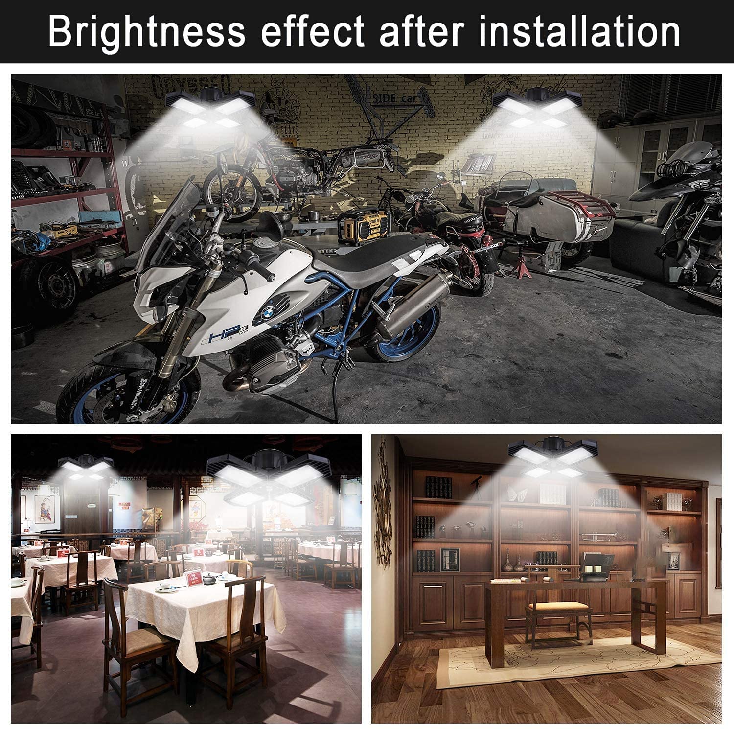6Pack LED Garage Lights, 100W Deformable LED Lighting 10000LM E26 Daylight 6000K Super Bright Adjustable Lights for Warehouse