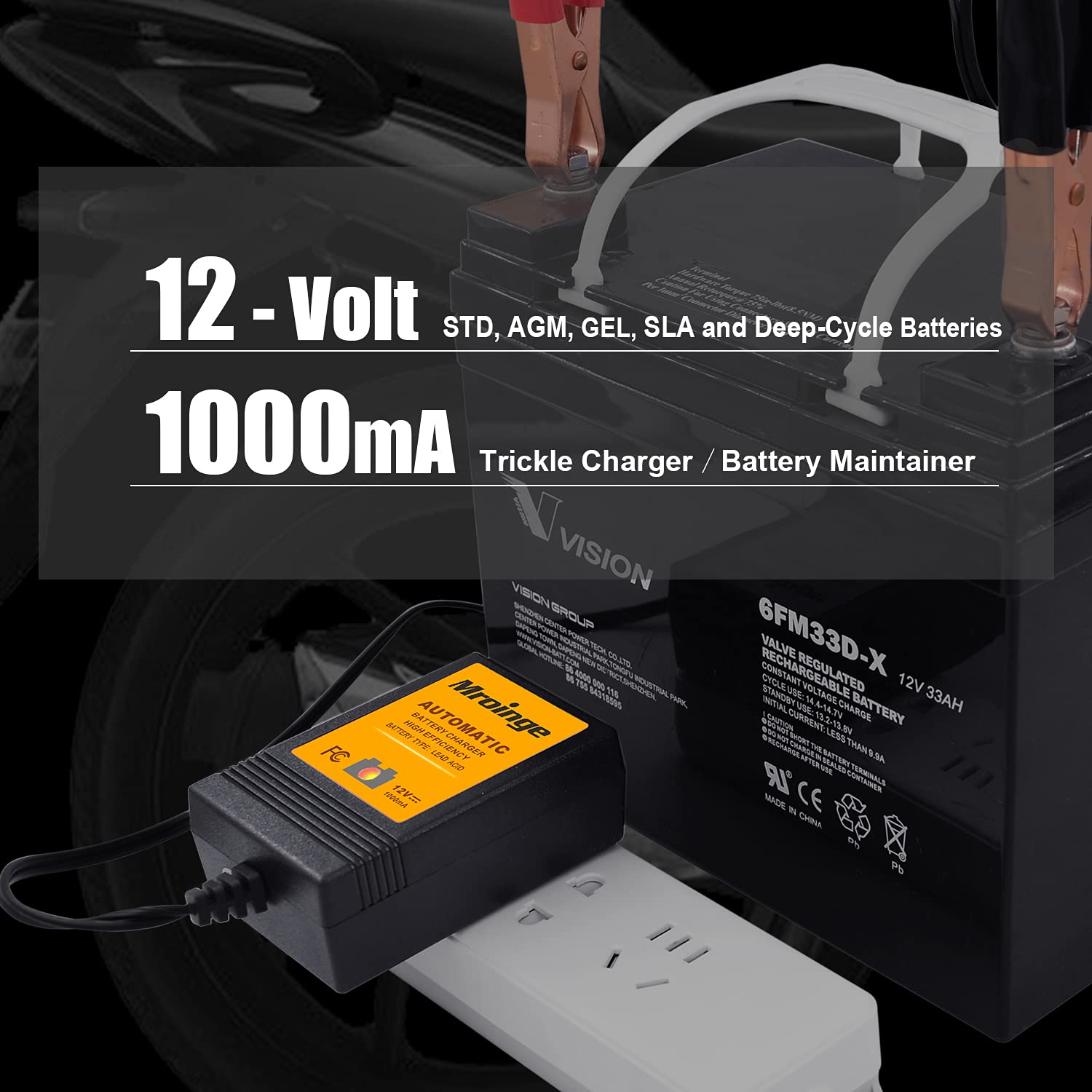 Trickle Charger, Mroinge 12V Automatic Smart Battery Charger and Maintainer, 1000mA Battery Float Charger - MBC010 [2-Pack]