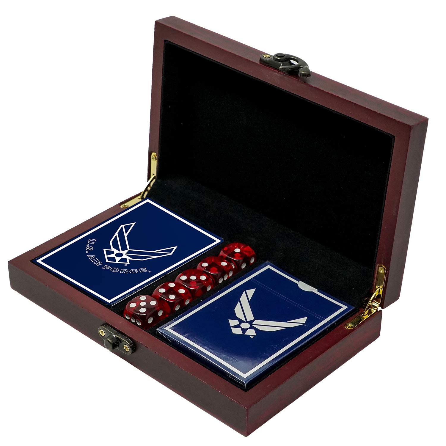 Military Gift Shop US Air Force Playing Cards & Dice in Keepsake Box - USAF Rank Insignia Cards - Air Force Gifts | Disabled Vet Owned Business | Air Force Card Set