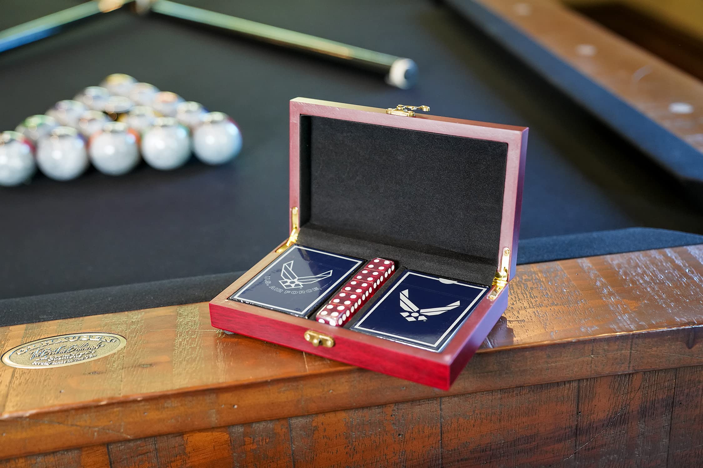 Military Gift Shop US Air Force Playing Cards & Dice in Keepsake Box - USAF Rank Insignia Cards - Air Force Gifts | Disabled Vet Owned Business | Air Force Card Set