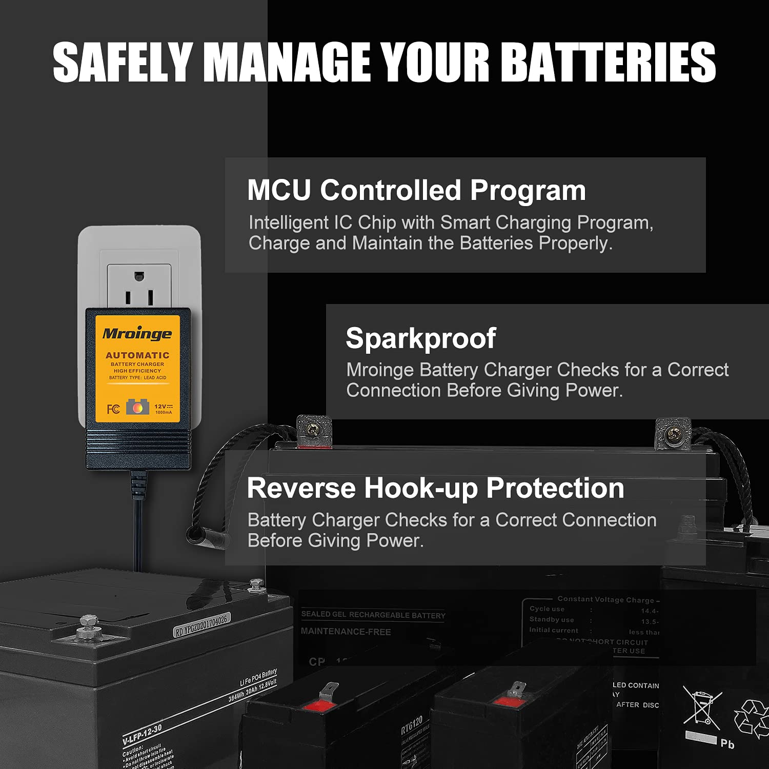 Trickle Charger, Mroinge 12V Automatic Smart Battery Charger and Maintainer, 1000mA Battery Float Charger - MBC010 [2-Pack]