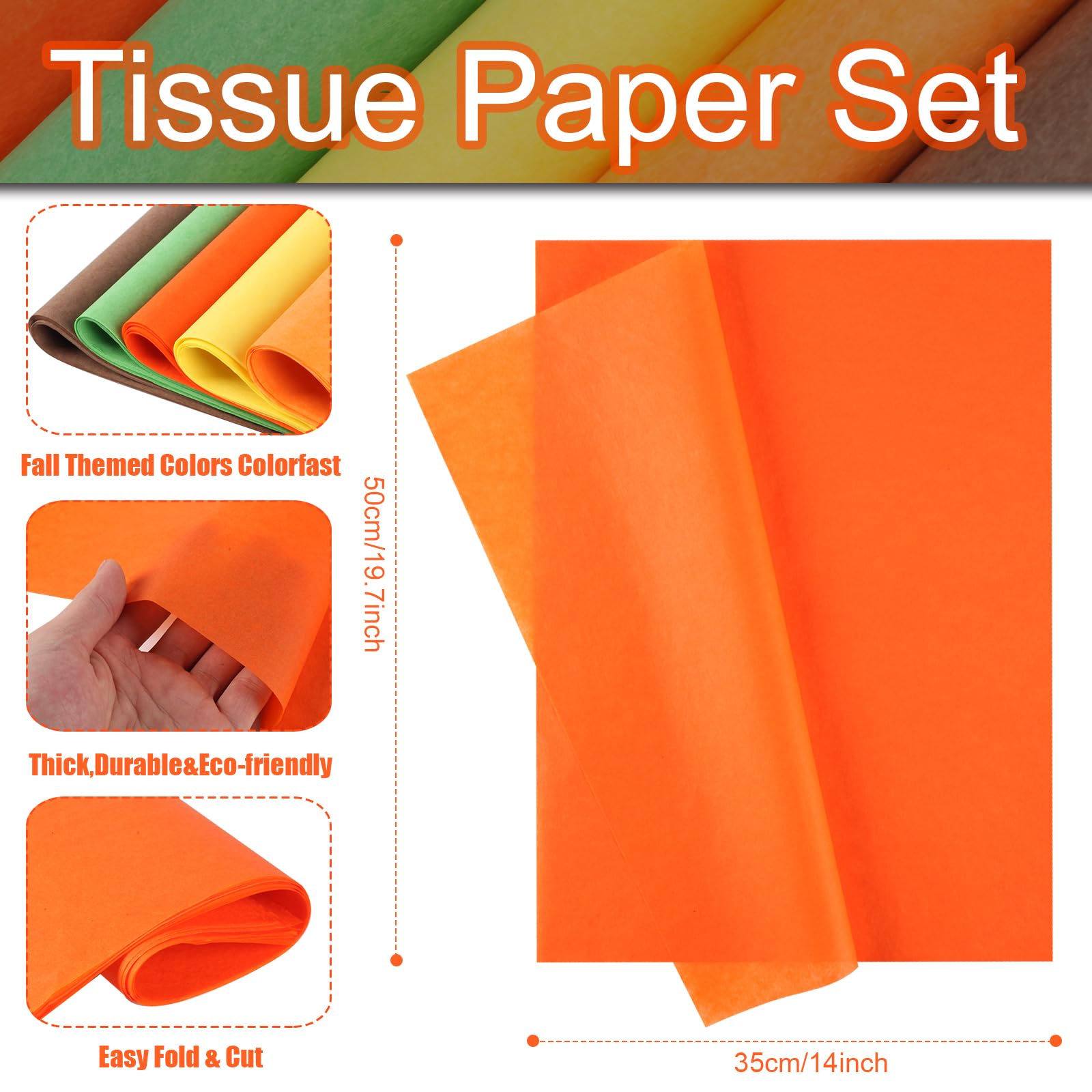 100 Sheets Thanksgiving Day Tissue Paper for Gift Wrapping, Orange Green Yellow Brown Tissue Paper for Gift Bags for Birthday Fall Autumn Holidays DIY Craft