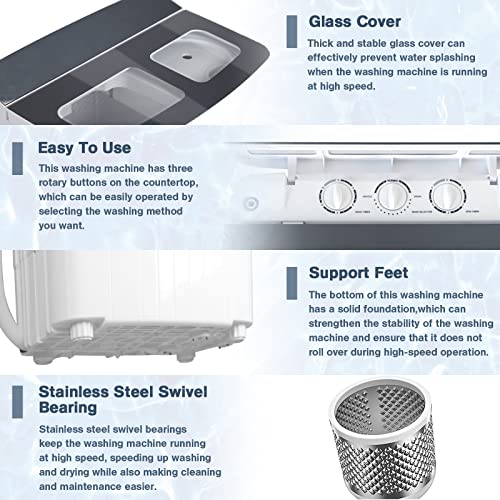 Superday Portable Mini Twin Tub Washing Machine Compact Washer and Spin Dryer w/Wash and Spin Cycle 17.6lbs Capacity For Camping, Apartments, Dorms, College Rooms, RV’S, Delicates, Grey and White
