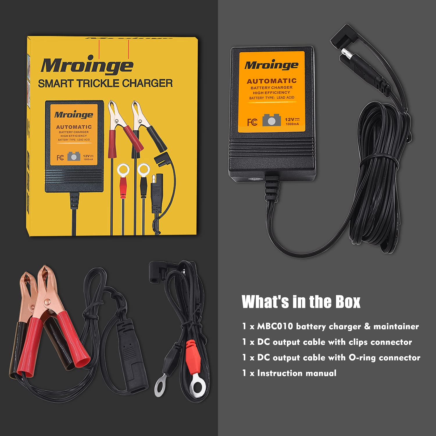Trickle Charger 12V 1000mA Smart Battery Charger & Maintainer and Automatic Float Charger for Motorcycle, ATV, Lawnmowers and More