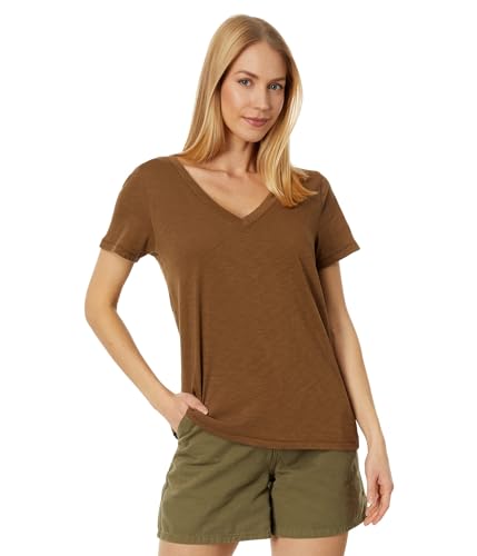 Madewell Whisper Cotton V-Neck Tee for Women – Regular Wear – Short Sleeves – Straight Hemline – 100% Cotton Light Roast MD (Women's 6-8) One Size