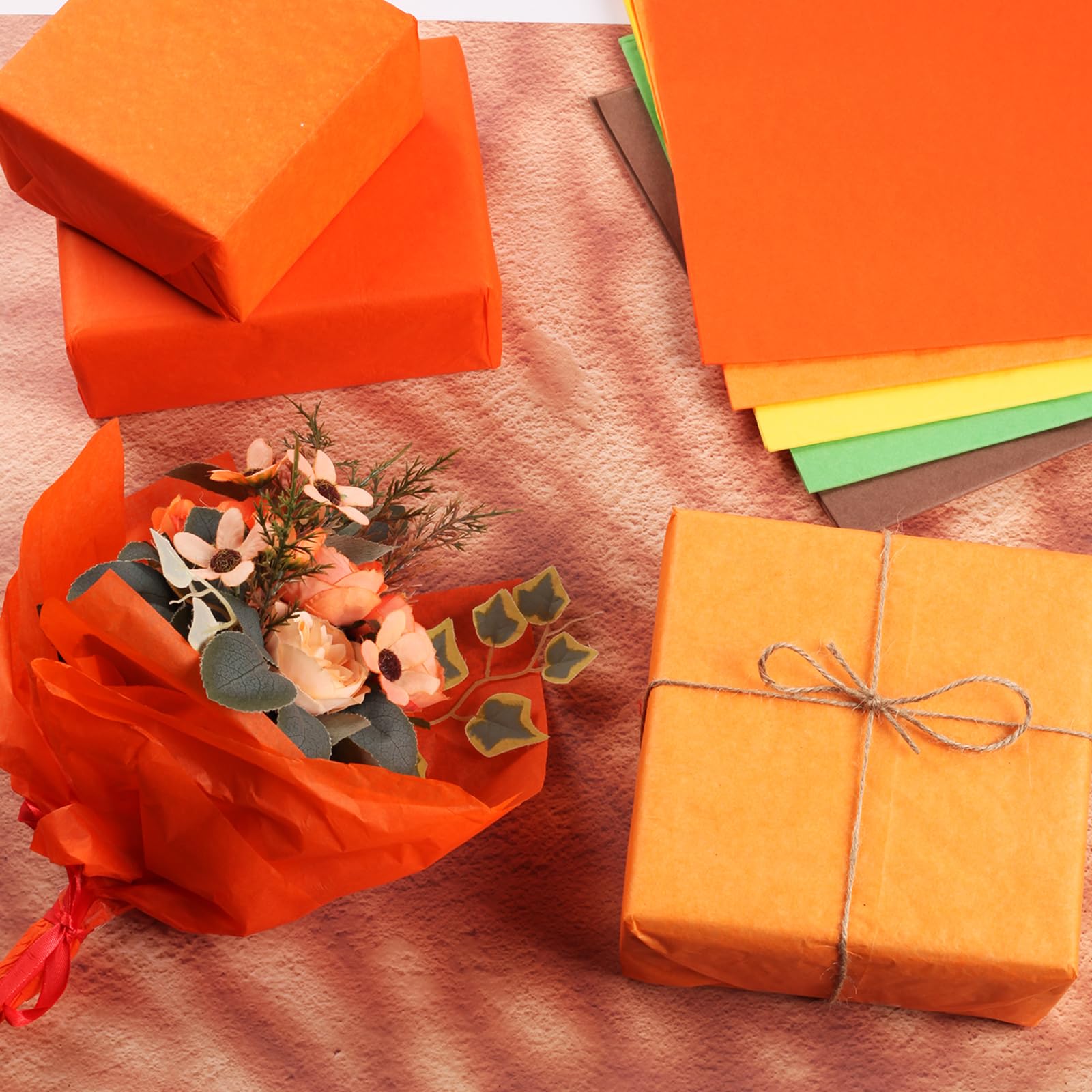 100 Sheets Thanksgiving Day Tissue Paper for Gift Wrapping, Orange Green Yellow Brown Tissue Paper for Gift Bags for Birthday Fall Autumn Holidays DIY Craft
