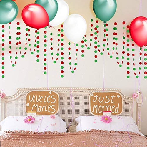 LeeSky Red & Green Circle Dots Garland -Christmas Party Decorations, Grinch Christmas Decorations, Christmas Door Banners,Let's Get Elfed Up Party Decor （ 4 Pack 40 Feet Paper ）