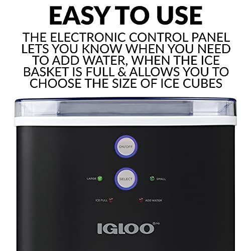Igloo Large-Capacity Automatic Portable Electric Countertop Ice Maker Machine, 33 Pounds in 24 Hours, 9 Ice Cubes Ready in 7 Minutes, with Ice Scoop and Basket, Illuminated LED Lights