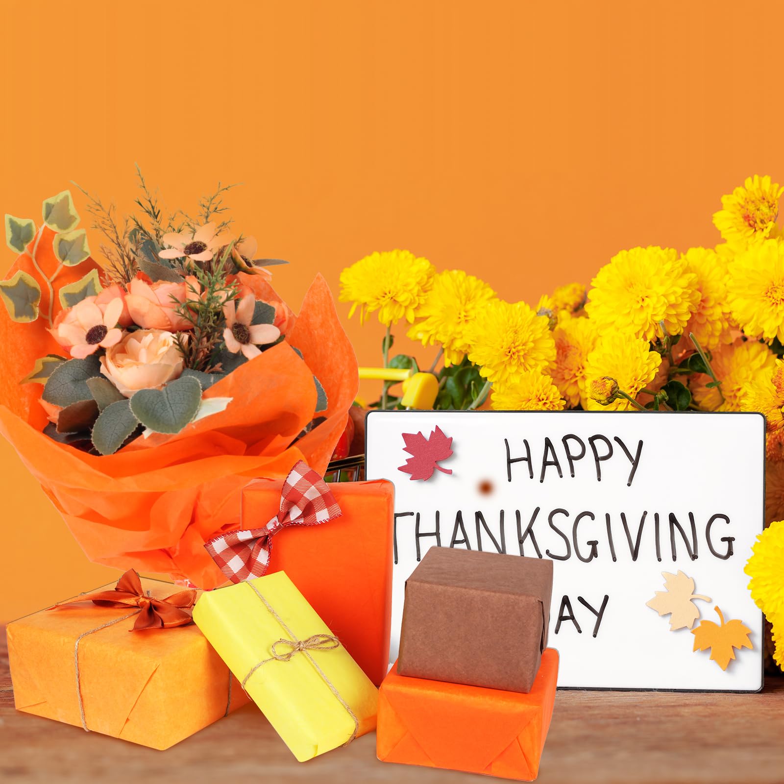 100 Sheets Thanksgiving Day Tissue Paper for Gift Wrapping, Orange Green Yellow Brown Tissue Paper for Gift Bags for Birthday Fall Autumn Holidays DIY Craft
