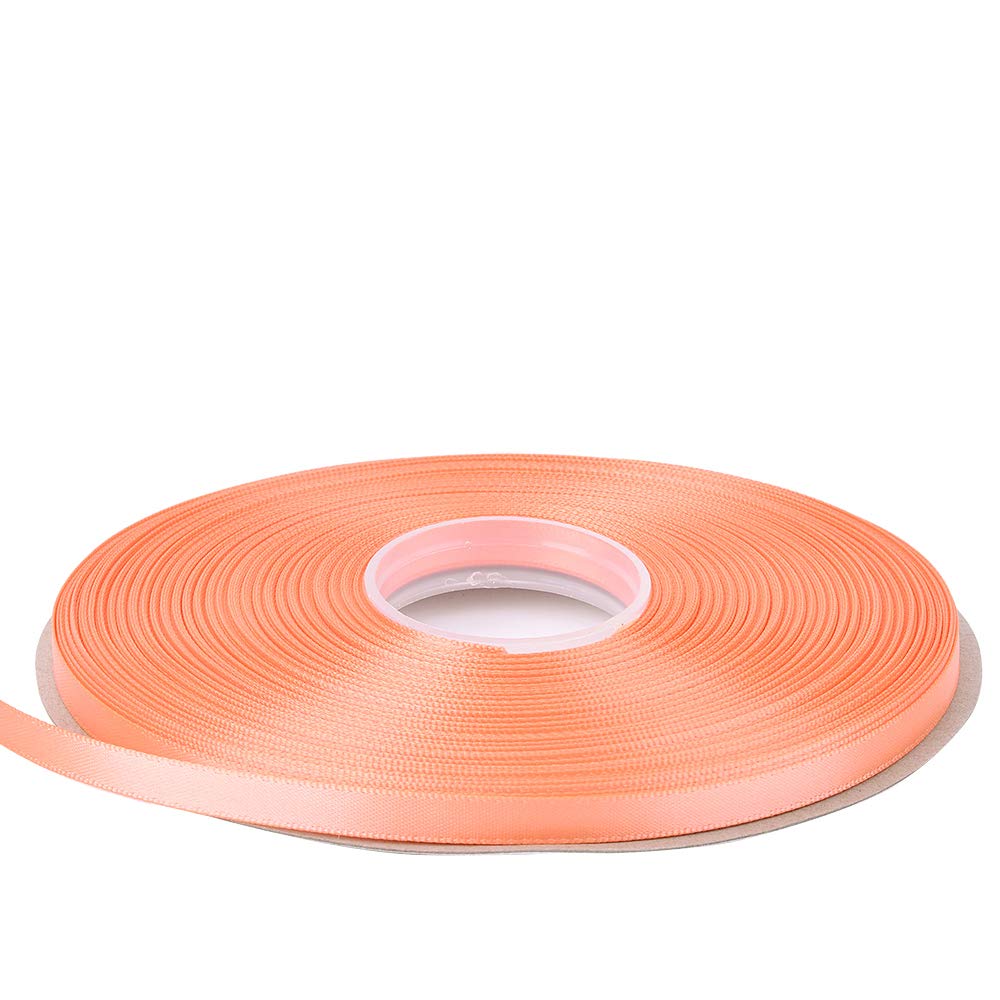 Ribest 1/4 inch 50 Yards Solid Double Face Satin Ribbon Per Roll for DIY Hair Accessories Scrapbooking Gift Packaging Party Decoration Wedding Flowers Peach