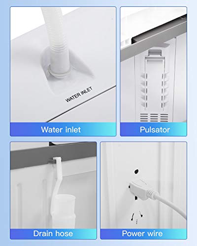 Hudada Twin Tub Washing Machine Portable Mini Compact Washer and Spin Dryer Combo, 10Lbs & 7Lbs Spinning, Small Laundry with Inlet Drain Hose for Apartment Dorm RV Home, White