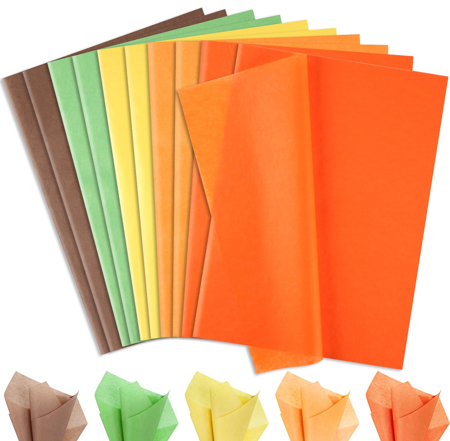 100 Sheets Thanksgiving Day Tissue Paper for Gift Wrapping, Orange Green Yellow Brown Tissue Paper for Gift Bags for Birthday Fall Autumn Holidays DIY Craft