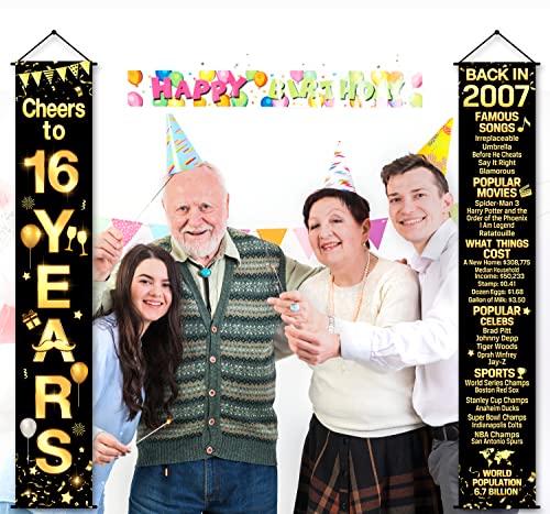 2 Pieces 16th Birthday Party Decorations Cheers to Years Banner Party Decorations Welcome Porch Sign for Years Birthday Supplies (16th-2007)