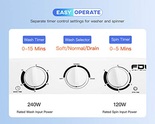 Hudada Twin Tub Washing Machine Portable Mini Compact Washer and Spin Dryer Combo, 10Lbs & 7Lbs Spinning, Small Laundry with Inlet Drain Hose for Apartment Dorm RV Home, White