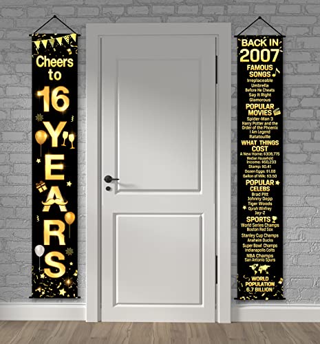 2 Pieces 16th Birthday Party Decorations Cheers to Years Banner Party Decorations Welcome Porch Sign for Years Birthday Supplies (16th-2007)