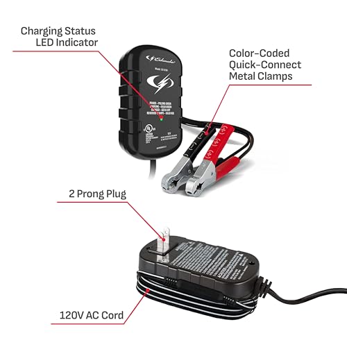 Schumacher Electric Battery Charger and Maintainer, SC1299, 2-in-1, Fully Automatic, 0.8 Amps, 12 Volt, for Motorcycle, Power Sport, Car, and Marine Batteries