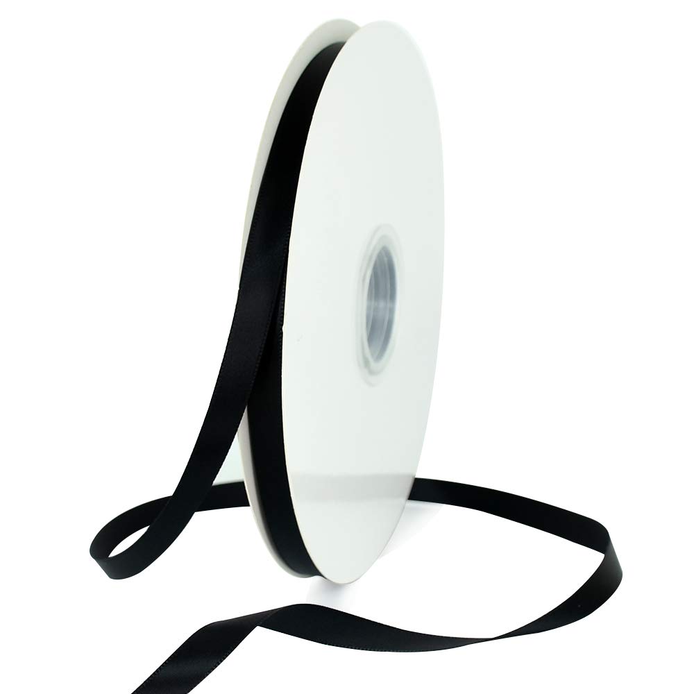 TONIFUL 3/8 Inch x 100yds Black Satin Ribbon Thin Solid Fabric Ribbons Roll for Gift Wrapping Invitation Floral Hair Balloons Craft Sewing Party Wedding Popsicles Decoration Valentine's Day Bouquet