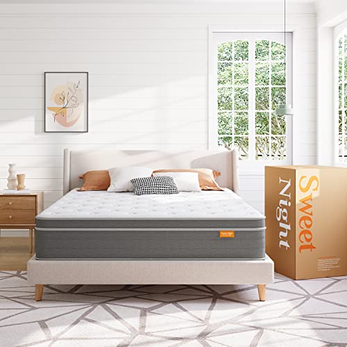 Sweetnight Hybrid Mattress, 10 Inch King Mattress in A Box - Sleep Cooler with Euro Pillow Top Gel Memory Foam, Individually Wrapped Pocket Springs Hybrid Mattresses for Motion Isolation