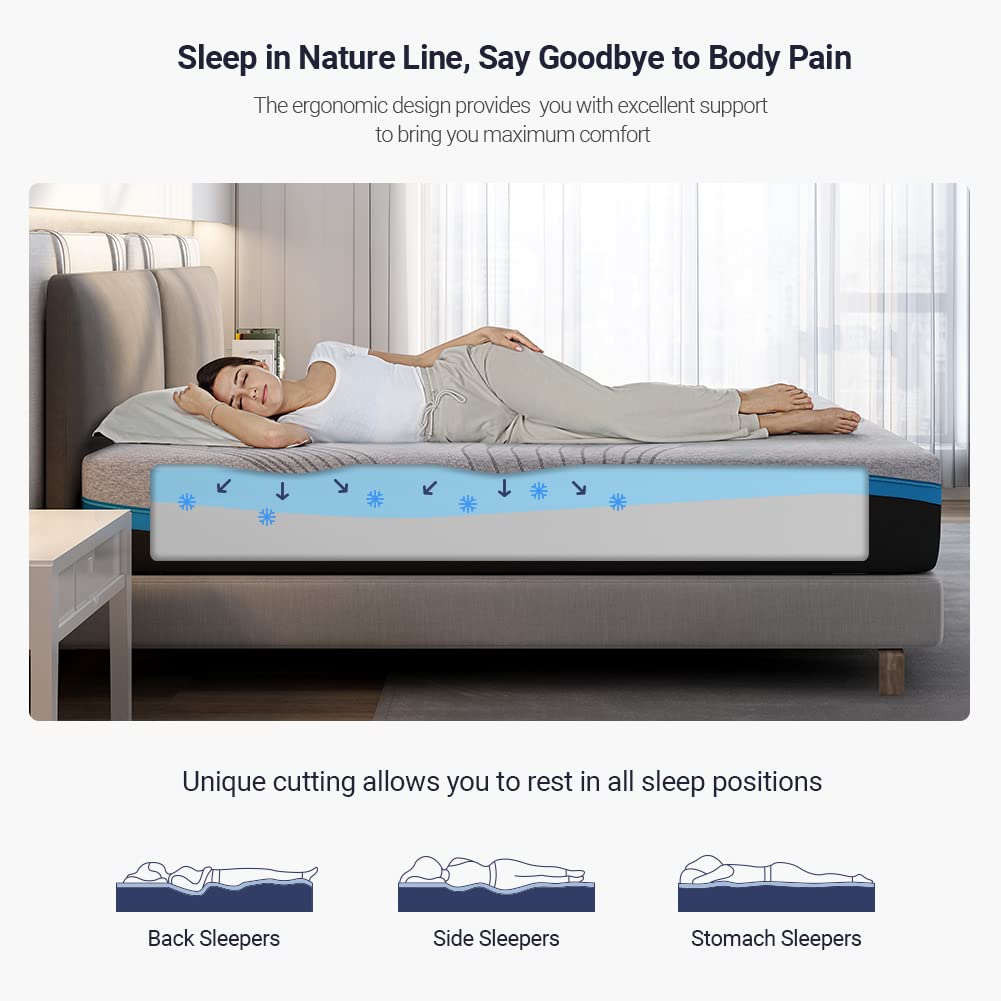 Avenco King Mattress, Grey King Memory Foam Mattress, 10 Inch King Size Mattress in a Box with Skin-Friendly Cover, 2 Foam Layers for Cooling, Supportive & Pressure Relieving CertiPUR-US Certified
