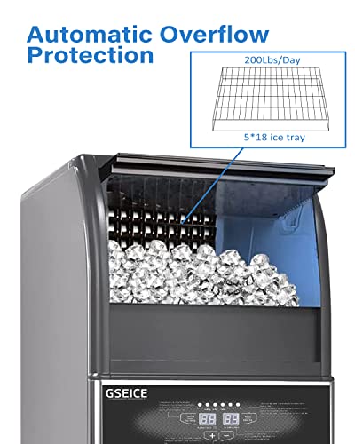 GSEICE Commercial Ice Maker Machine, 200lbs/24H Ice Machine with 80lbs Storage Ice Bin, Stainless Steel Big Storge Ice Maker Ideal for Home Coffee Shop Bars and Restaurant