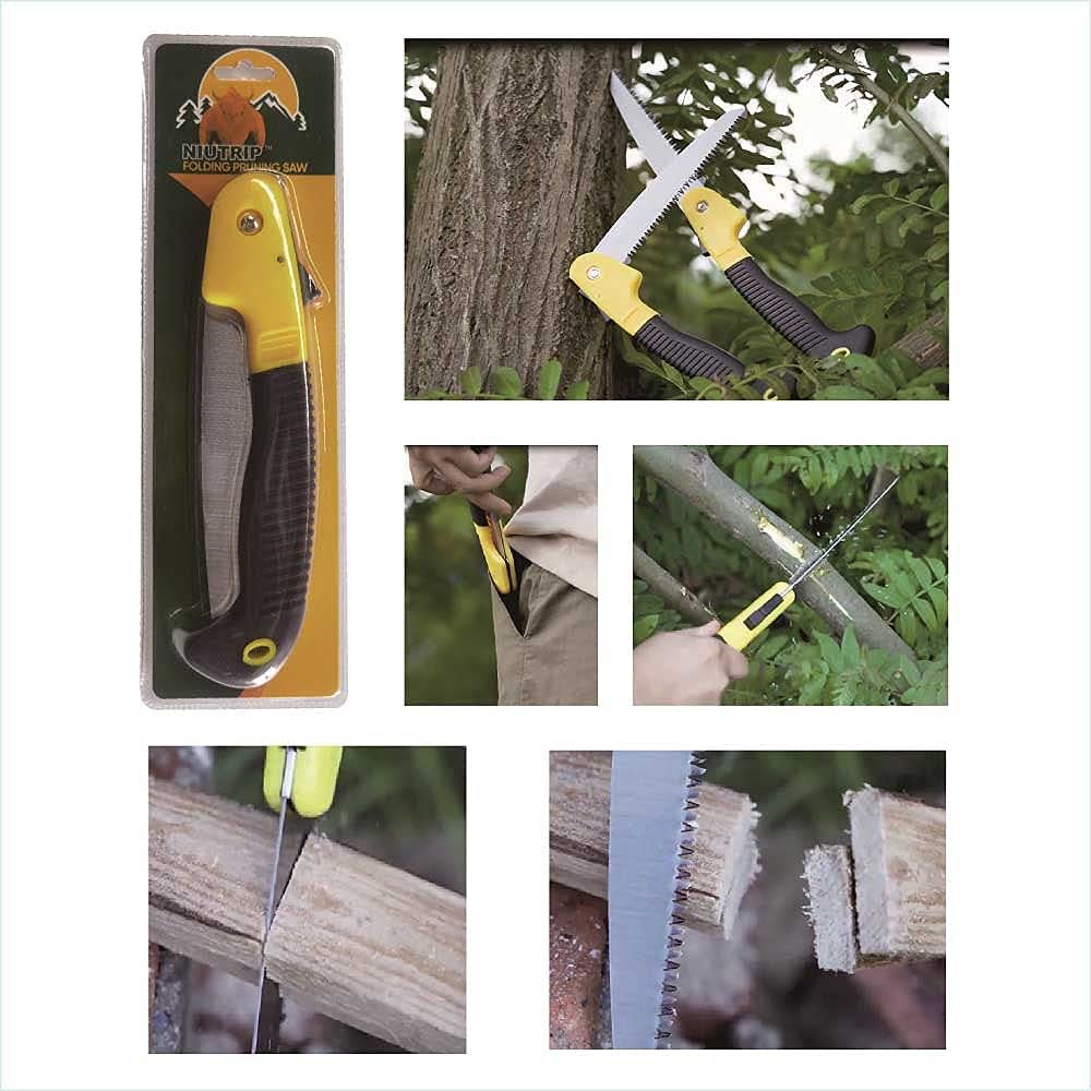 NIUTRIP Portable Safety Folding Saw, Camping Saw with 7"/180mm 3 Cutting Edge Blade,Pruning Saw, Hand Saw with Safety Lock for Backpacking, Wood Trimming, Garden Tree Branch Trimmer, Bushcraft,1 Pack