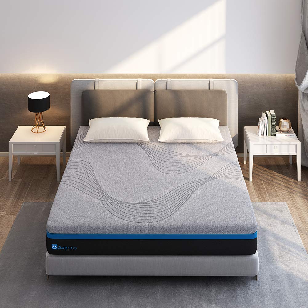 Avenco King Mattress, Grey King Memory Foam Mattress, 10 Inch King Size Mattress in a Box with Skin-Friendly Cover, 2 Foam Layers for Cooling, Supportive & Pressure Relieving CertiPUR-US Certified