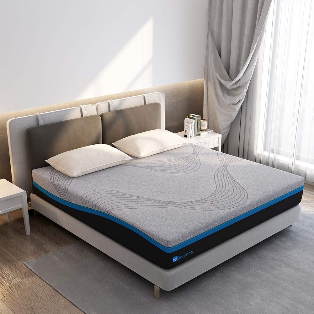 Avenco King Mattress, Grey King Memory Foam Mattress, 10 Inch King Size Mattress in a Box with Skin-Friendly Cover, 2 Foam Layers for Cooling, Supportive & Pressure Relieving CertiPUR-US Certified