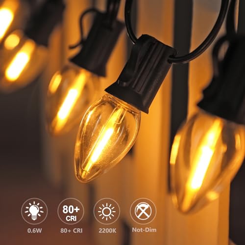 Exiugus Shatterproof & Waterproof C7 Replacement LED Light Bulbs β 0.6W Equivalent to 7W, White Warm 2200K Outdoor String Lights, E12 Base Edison LED Night Light Bulbs