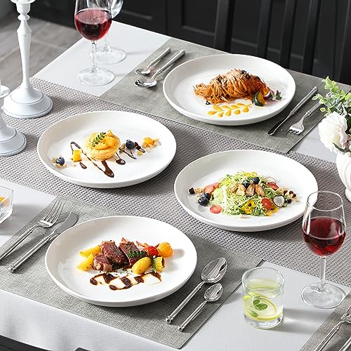 MALACASA 10.5 Inch Dinner Plates Set of 6, Porcelain Round Dessert Plates, Serving Plates, Salad Plates Set, Microwave & Dishwasher Safe, White, Series REG