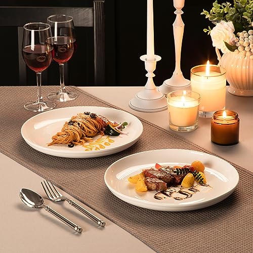 MALACASA 10.5 Inch Dinner Plates Set of 6, Porcelain Round Dessert Plates, Serving Plates, Salad Plates Set, Microwave & Dishwasher Safe, White, Series REG