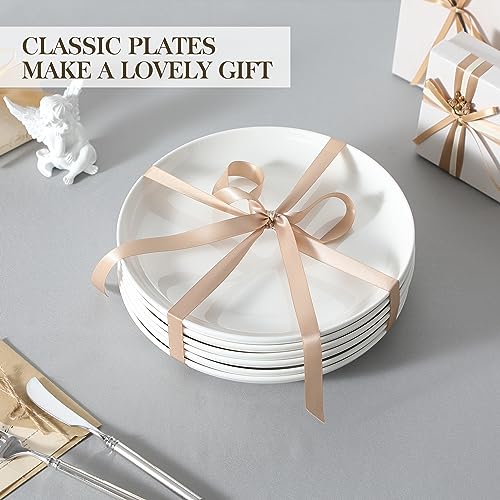 MALACASA 10.5 Inch Dinner Plates Set of 6, Porcelain Round Dessert Plates, Serving Plates, Salad Plates Set, Microwave & Dishwasher Safe, White, Series REG