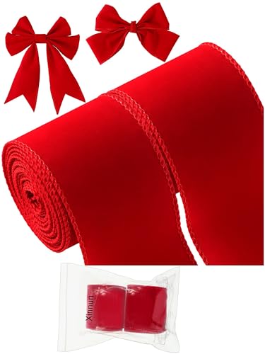 2 Rolls 2.5 Inch 10 Yards Christmas Velvet Ribbon Single Face Christmas Plain Velvet Ribbon for Gift Wrapping Crafts Christmas Wreath Tree Decor (Red)
