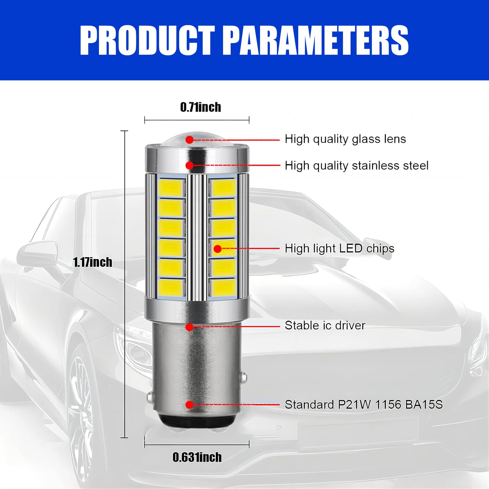 UGSHY 4 Pack Car LED Turn Tail Brake Signal Light, 1157 33SMD Super Bright Light Bulbs, Reversing Light, 12V Interior RV Camper Trailer Lighting Back Up Reverse Lights (White) (UGLED1606WH-1157-4PS)