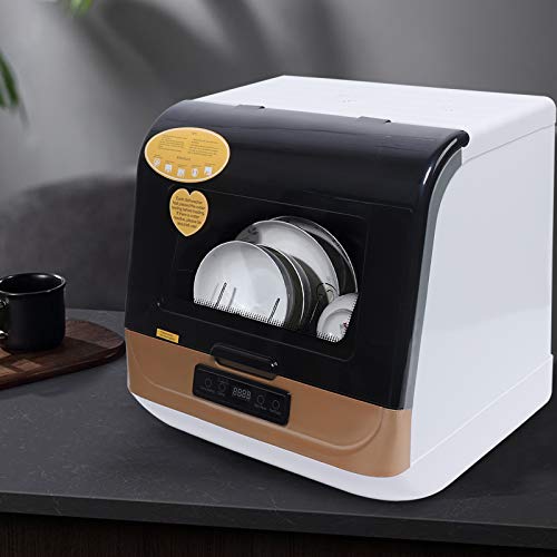 Countertop Dishwasher, Compact Countertop 360°Streak-Free Deep Cleaning Dishwasher Tableware Dishwashing Fruit Wash 4 Washing Programs Automatic Portable Dish Washing Machine
