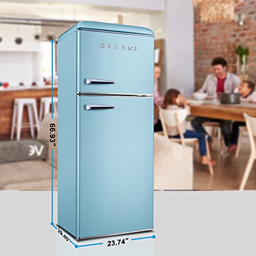Galanz GLR12TBEEFR Refrigerator, Dual Door Fridge, Adjustable Electrical Thermostat Control with Top Mount Freezer Compartment, Retro Blue, 12.0 Cu Ft