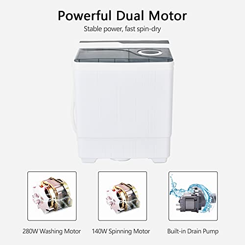 COSTWAY Portable Washing Machine, Twin Tub 26Lbs Capacity, Washer(18Lbs) and Spinner(8Lbs), Compact Laundry Machine with Control Knobs, Timer Function, Drain Pump, Laundry washer for Apartment, RV, Grey