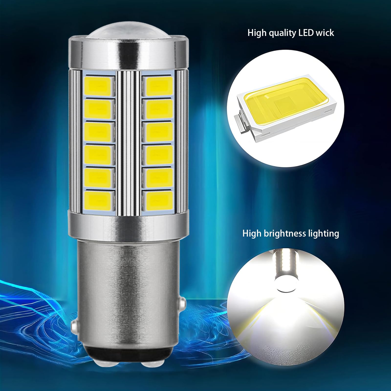 UGSHY 4 Pack Car LED Turn Tail Brake Signal Light, 1157 33SMD Super Bright Light Bulbs, Reversing Light, 12V Interior RV Camper Trailer Lighting Back Up Reverse Lights (White) (UGLED1606WH-1157-4PS)