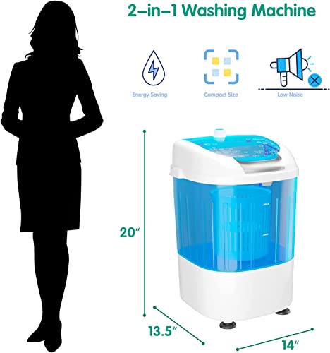 MEDIMALL Portable Washing Machine, Mini Washer and Dryer Combo w/ 5.5lbs Washing Capacity, Spin Cycle Basket, Drain Hose, Semi-Automatic Laundry Machine for RVs Camping Apartments Dorms