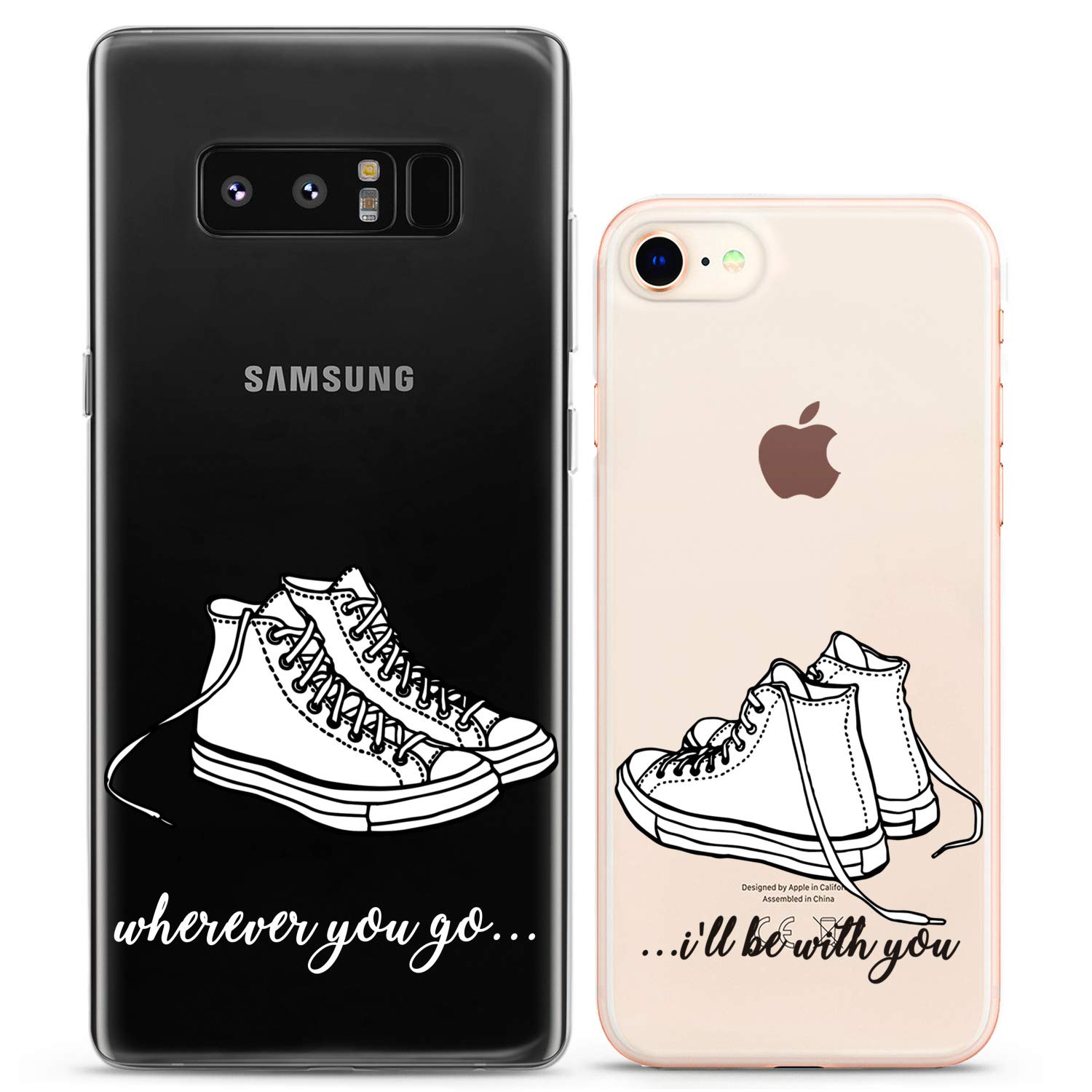 Cavka Matching Couple Cases Compatible for Google Pixel 8 Pro 7a 7 Pro 6 Pro 6a 6 5a 5 XL 4a 5G 4 XL 4a Crystal Sneakers Wherever You Go I Will Be With Clear Silicone Cover Converse Anniversary Friend