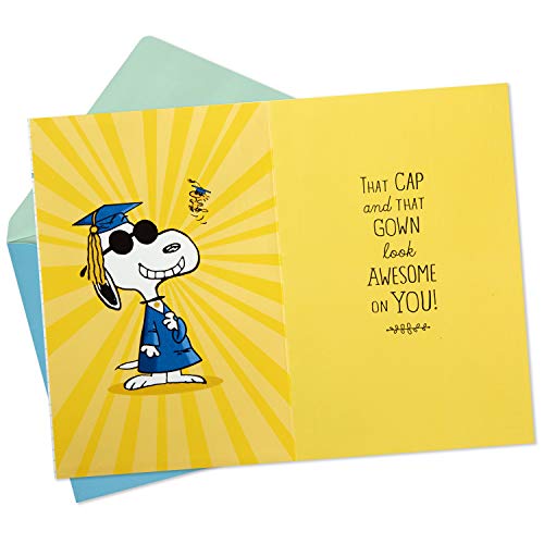 Hallmark Peanuts Graduation Card with Sound (Snoopy, Cap and Gown) for High School, Kindergarten, Middle School, College and College Graduates