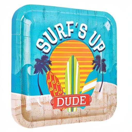 Fun Express Surf‘s Up Dude Luau Party Paper Dinner Plates - Summer Hawaiian Beach Wave Surfing Birthday Decorations - Surf Party Picnic Disposable Tableware for Boys - Party Supplies - 8 Pieces