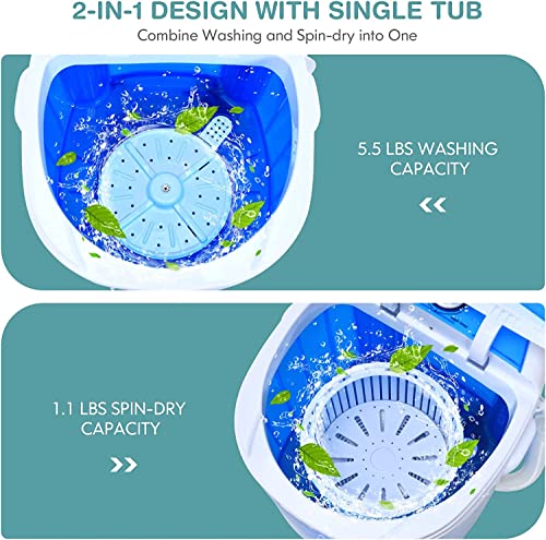 MEDIMALL Portable Washing Machine, Mini Washer and Dryer Combo w/ 5.5lbs Washing Capacity, Spin Cycle Basket, Drain Hose, Semi-Automatic Laundry Machine for RVs Camping Apartments Dorms