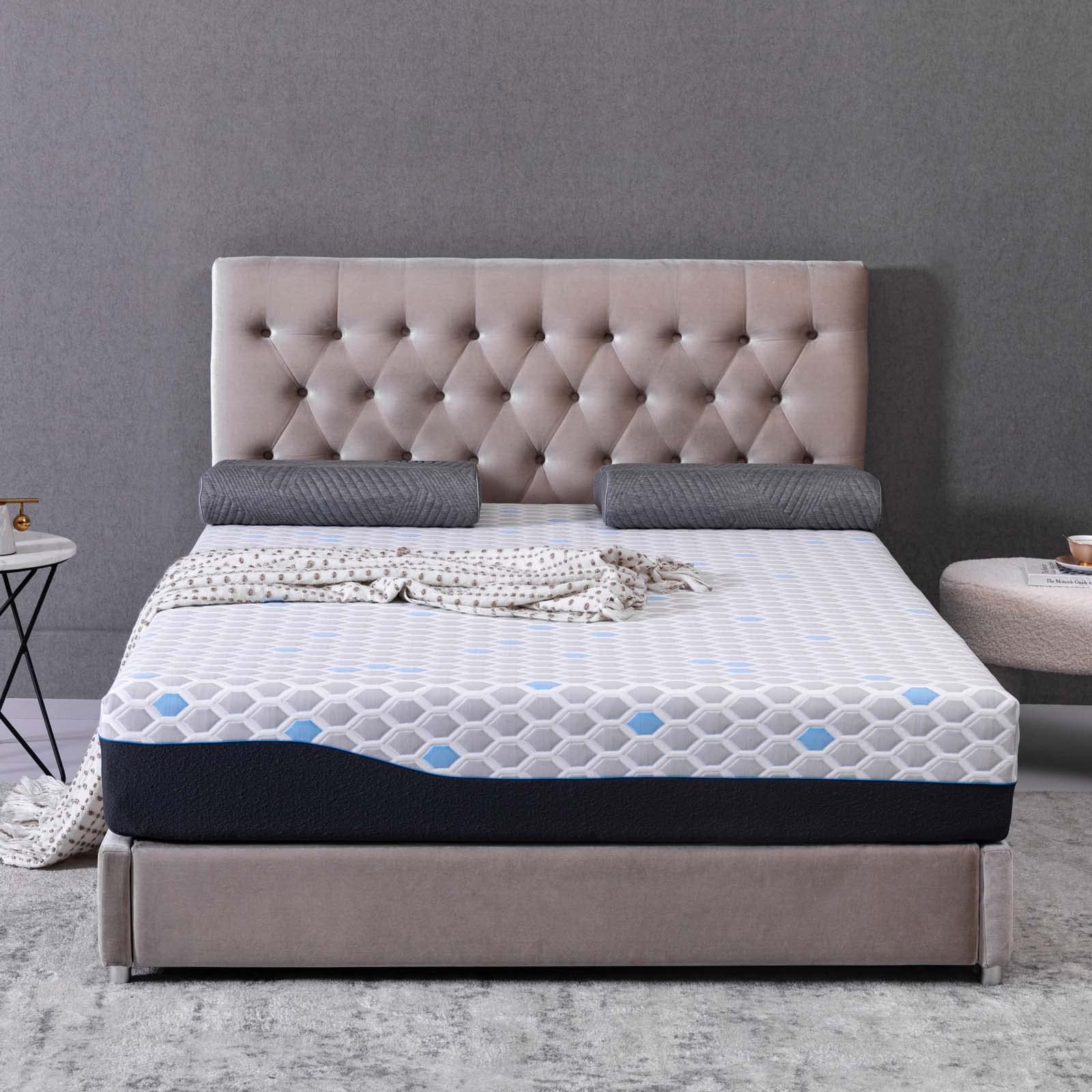 OTRIEK King Size 10 Inch Bamboo Charcoal Memory Foam Mattress, Fiberglass Free Cooling Gel Bed Mattress in a Box, CertiPUR-US Certified, Medium Firm Mattress (King)