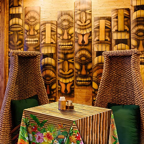 3 Pcs Tiki Tablecloth Tiki Decorations Luau Table Cover Hawaiian Party Plastic Table Cloth Disposable Tiki Totem Decor for Hawaii Beach Tropical Decoration Supplies Aloha,108 x 54 in(Modern Patterns)